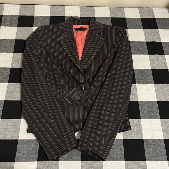 parallel | Jackets & Coats | Charcoal Blazer With Pink Blue Stripes ...